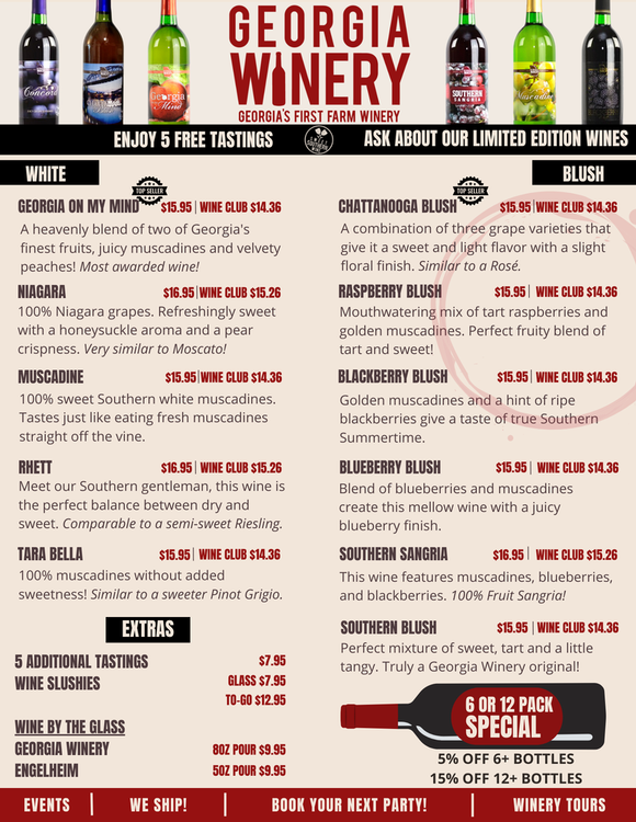 Georgia Winery - Visit - Relax - Menu